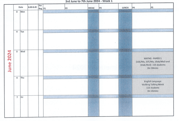 Mock Exam Timetable - Year 10 - St Philip Howard Catholic Voluntary Academy