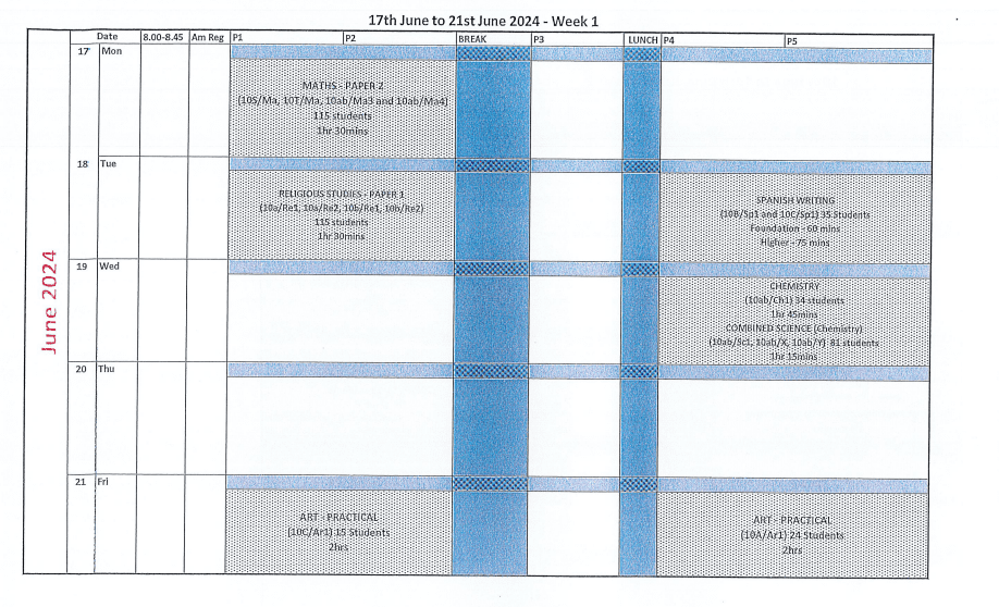Mock Exam Timetable - Year 10 - St Philip Howard Catholic Voluntary Academy