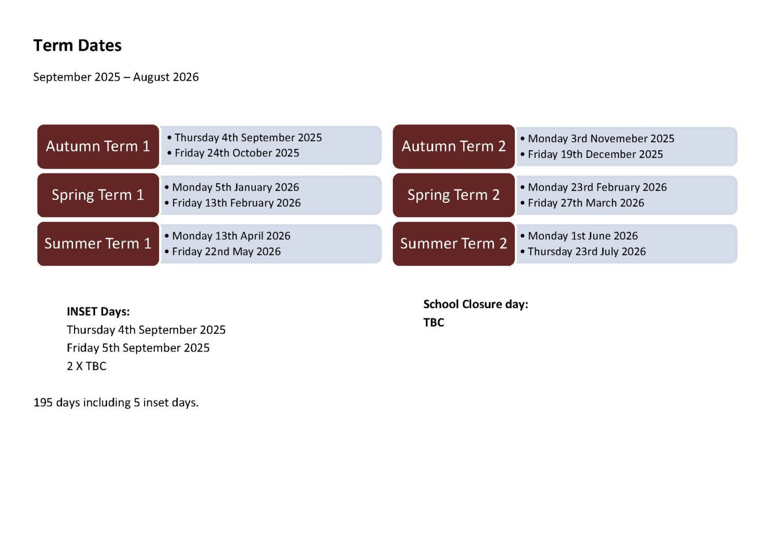 Term Dates - St Philip Howard Catholic Voluntary Academy